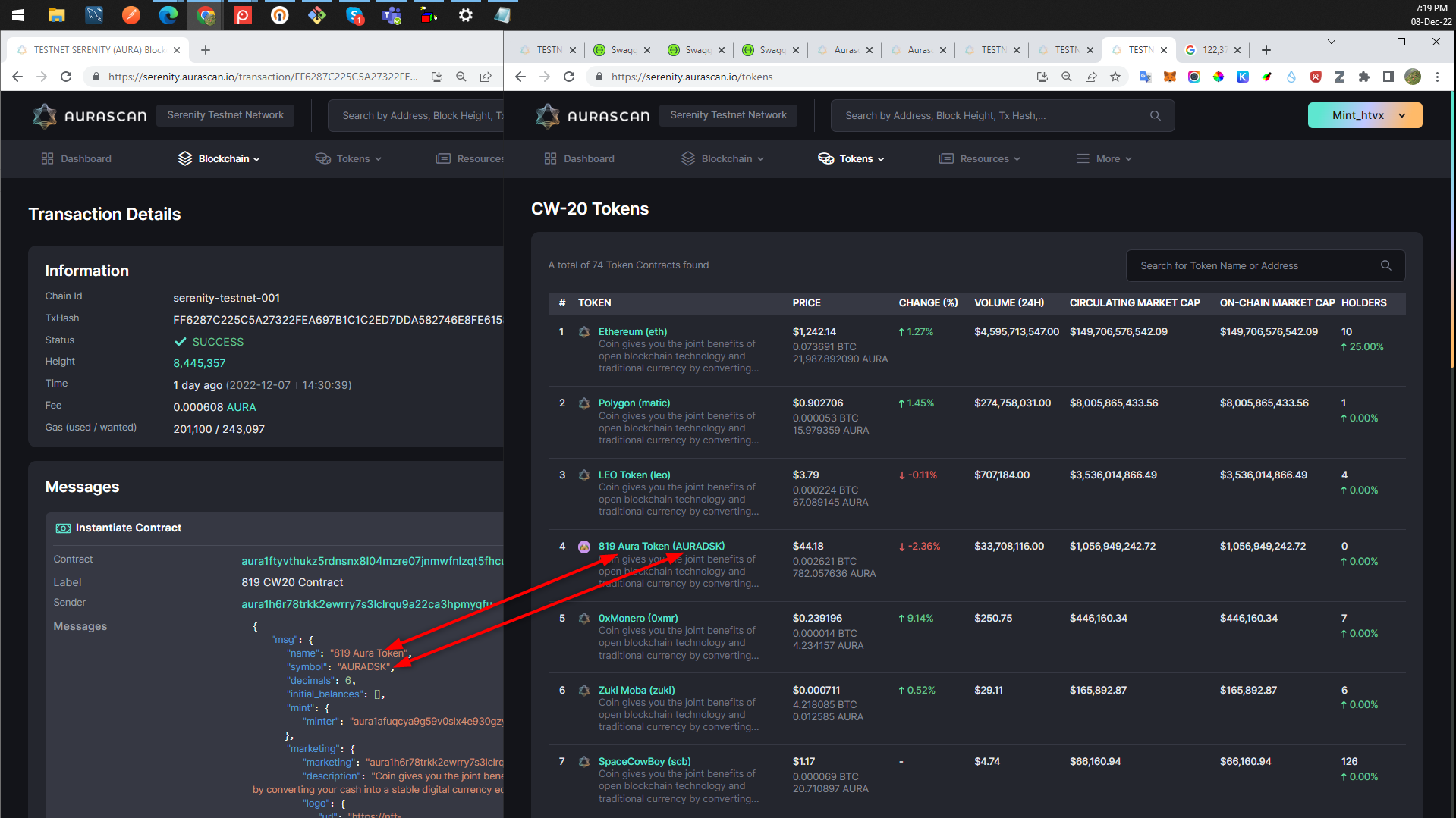 [Aurascan][CW20][Tokens] Display wrong Name and Symbol of Tokens · Issue #1373 · aura-nw ...