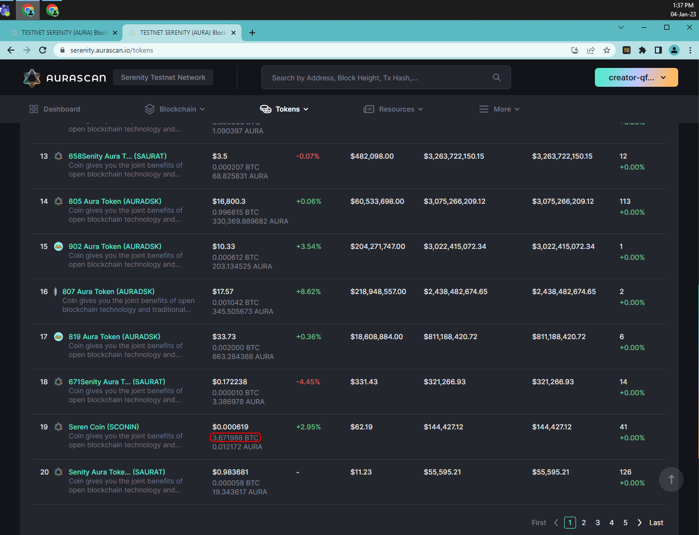 [Aurascan][Tokens][CW20] Display wrong BTC value when token's price is too small · Issue #1423 ...