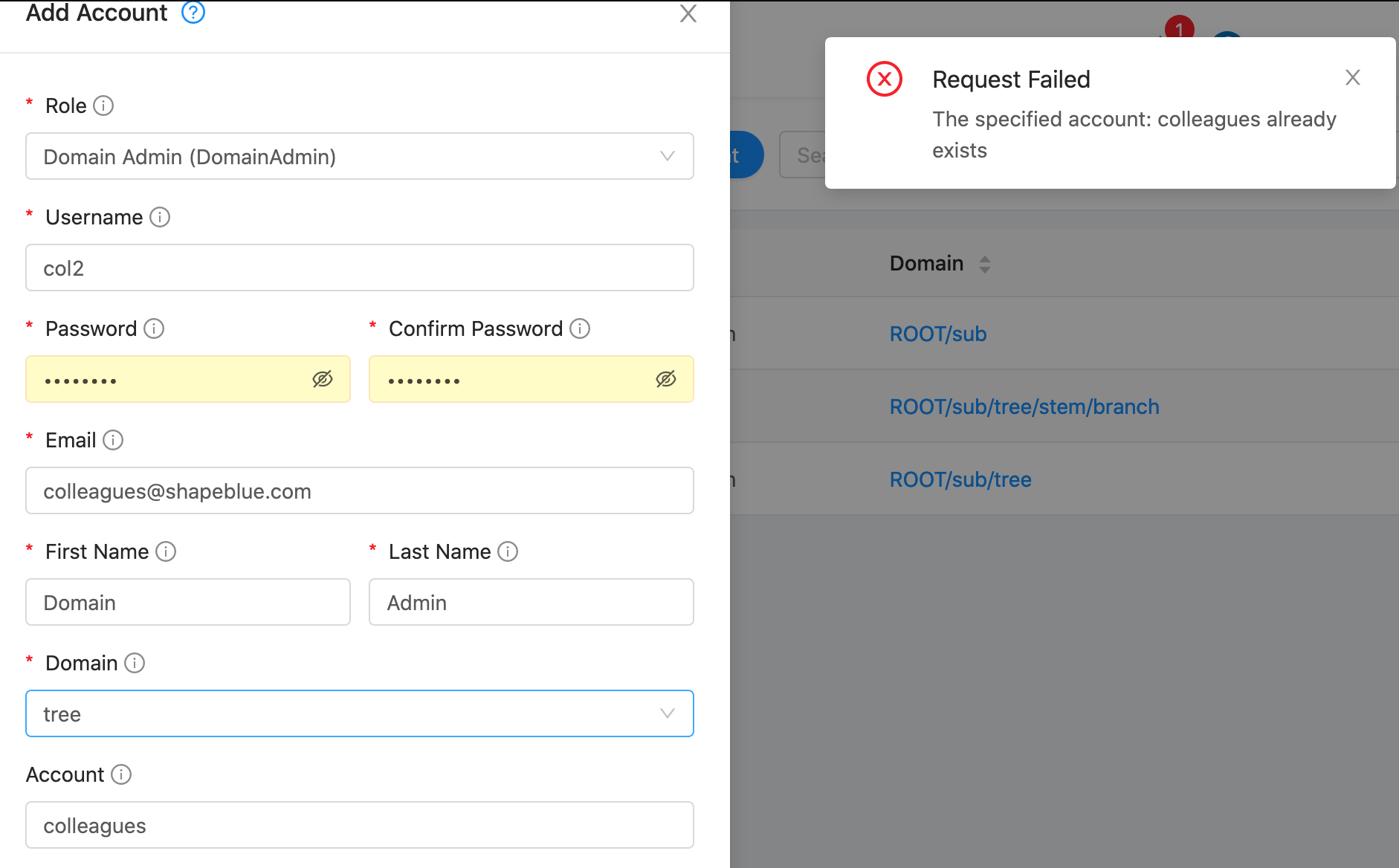 [BUG] Domain admin cannot create a second user in an account · Issue #749 · apache/cloudstack ...