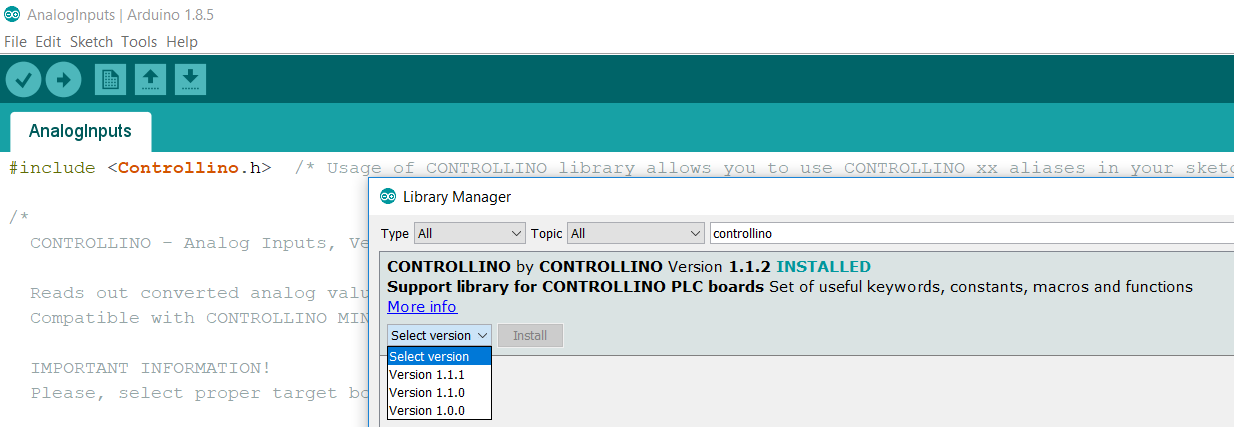 Allow selection of board library version · Issue #7 · CONTROLLINO-PLC/CONTROLLINO_Library · GitHub