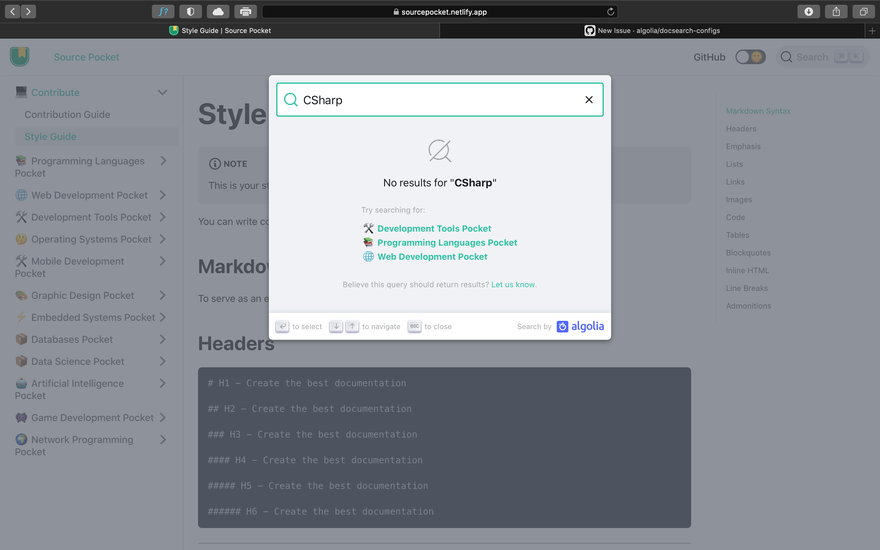 Sourcepocket Missing Results For Query Csharp · Issue 3929 · Algoliadocsearch Configs · Github
