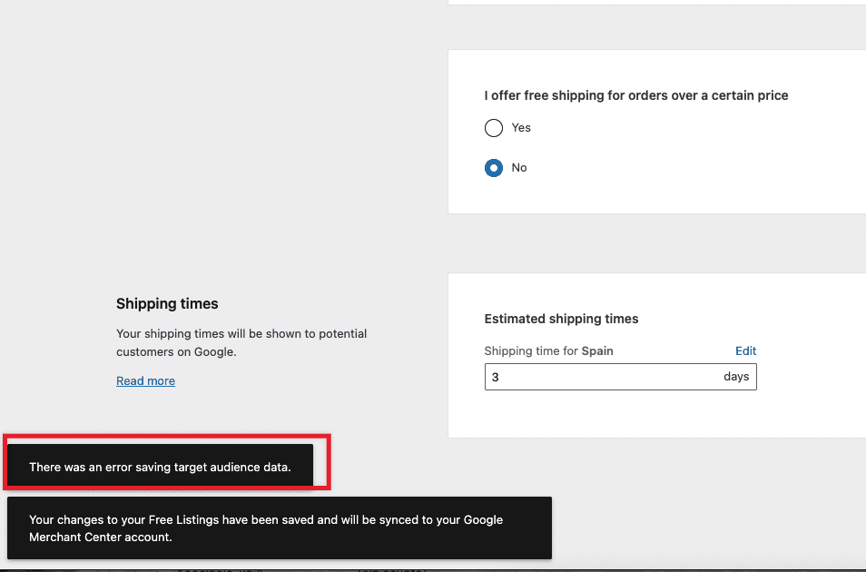 Edit Free Listings: Success notification is shown when there is an API ...