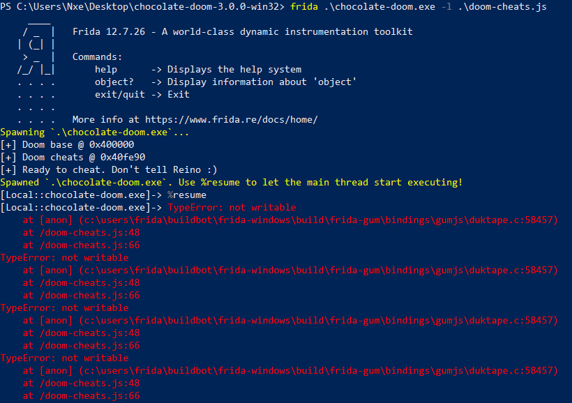 doom-cheats.js TypeError: not writable · Issue #1 · sensepost/frida ...