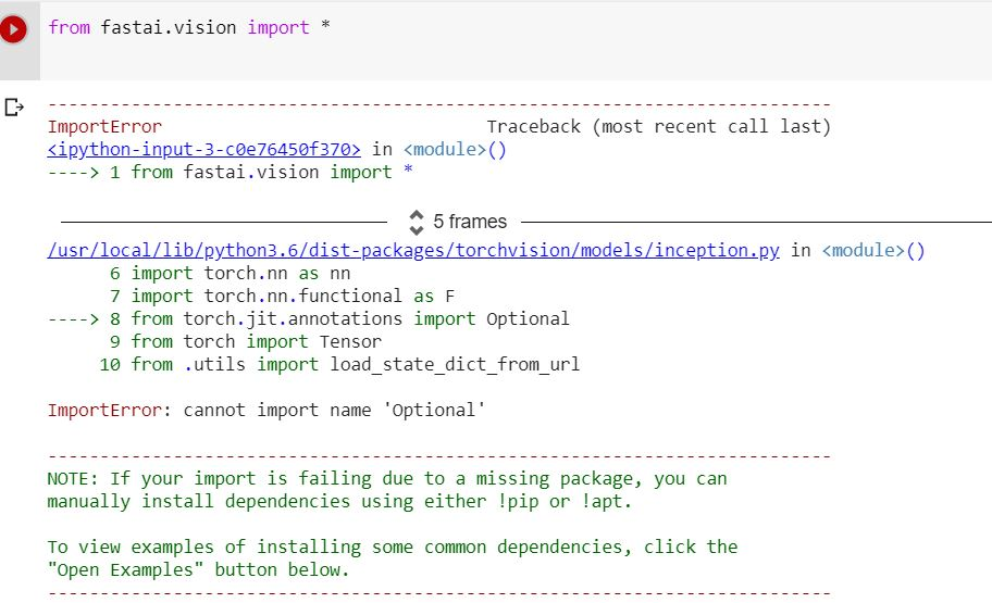 not able to import * from fastai.vision in Google collab · Issue #2488 · fastai/fastai · GitHub