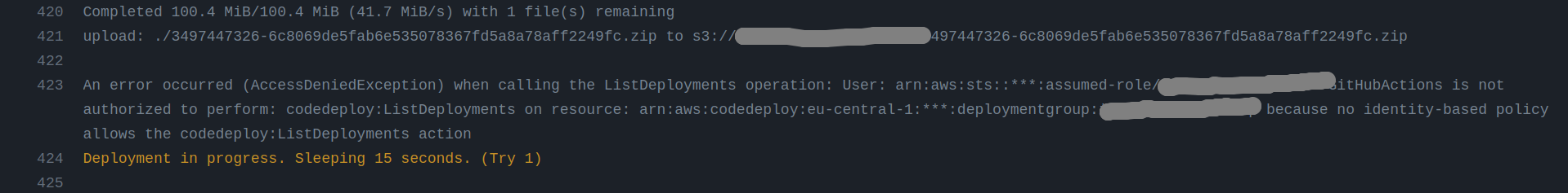 Missing Listdeployments Permissions Not Handled Correctly · Issue 580 · Aws Actions Configure