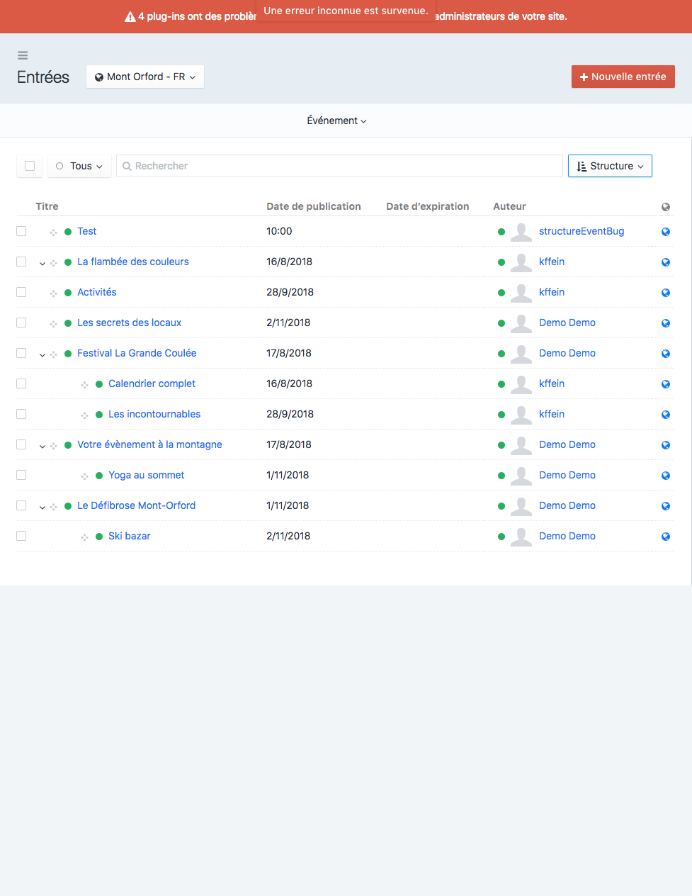 Control panel structure. Can't create new entry within an structure. Change nesting not working ...