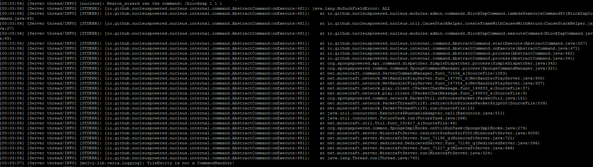 NoSuchFieldError with /blockzap - 1.12.2 · Issue #1025 · NucleusPowered/Nucleus · GitHub