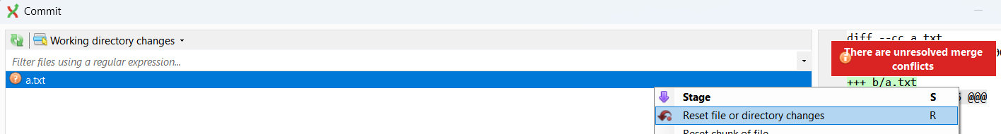 [NBug] Resetting unstaged part of conflicted file throws error · Issue #10423 · gitextensions ...
