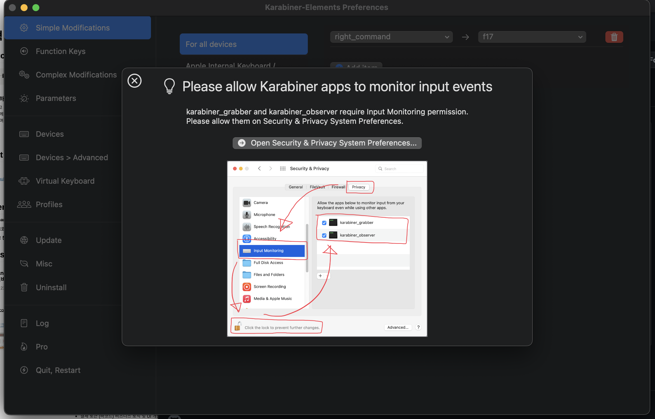"please allow karabiner apps to monitor input events" · Issue #3440 · pqrs-org/Karabiner ...