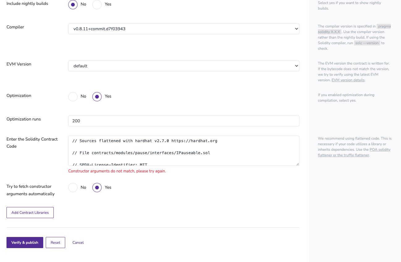 [Contract Verification] Constructor arguments do not match, please try again. · Issue #5127 ...