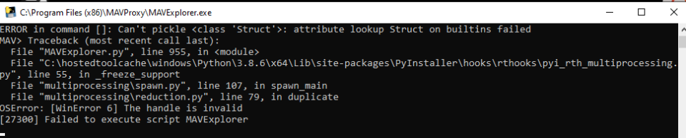MAVExplorer: windows pickle issue with azure pipeline CI build (1.8.29) · Issue #845 · ArduPilot ...