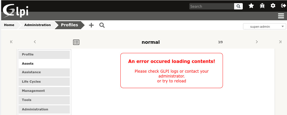 Tabs in Administration -> profile_name -> profiles errors · Issue #6877 · glpi-project/glpi · GitHub