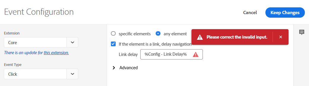 Click Event's Link Delay Doesn't Support Data Elements · Issue #9 · adobe/reactor-extension-core ...