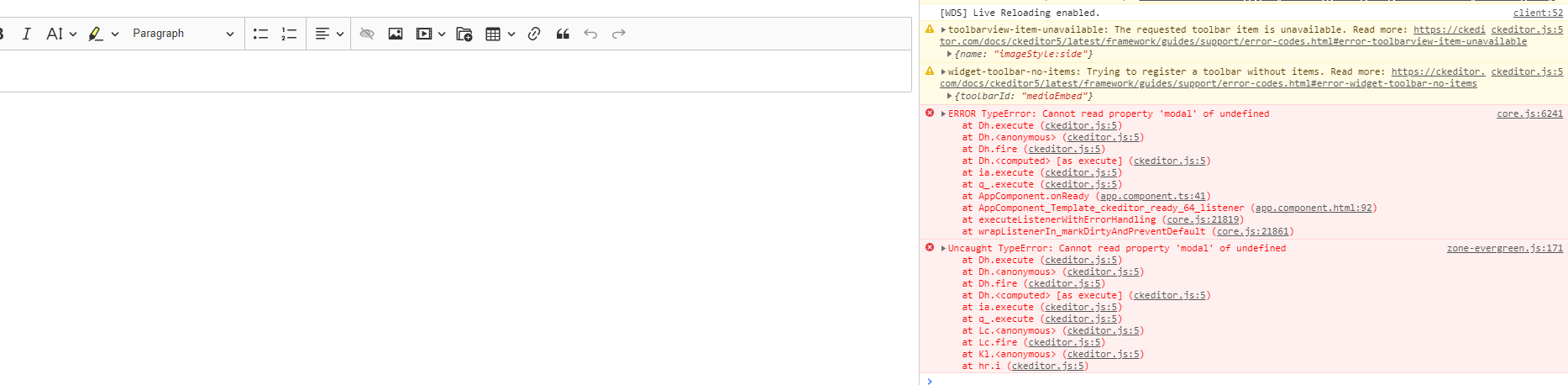 Cannot read property 'modal' of undefined (again) · Issue #2645 · ckeditor/ckeditor5 · GitHub