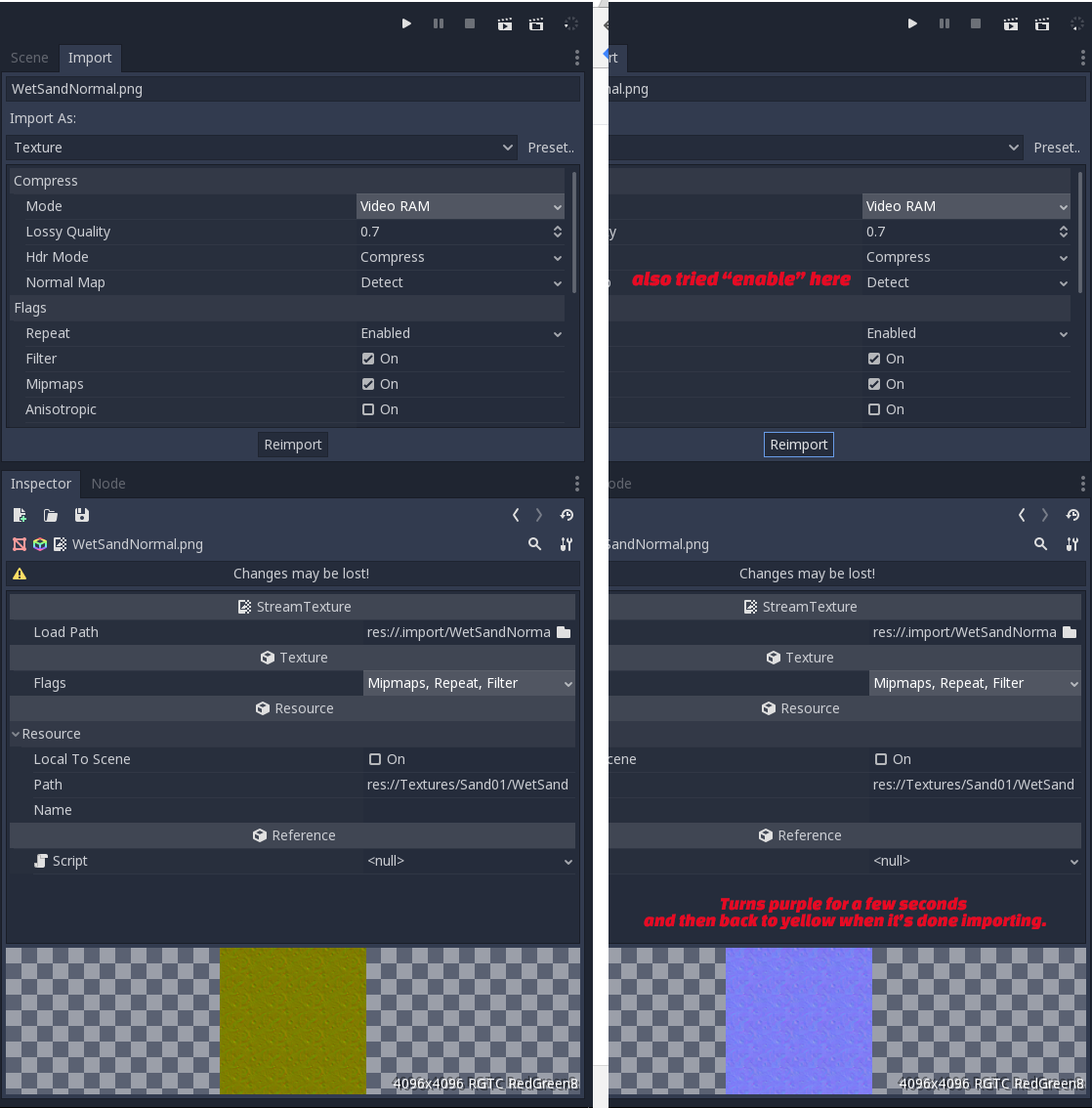 Normal Map/Texture shows as yellow in the preview window · Issue #16490 · godotengine/godot · GitHub