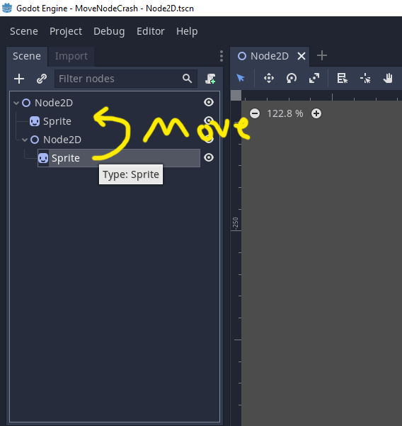 Crash when you move a sprite into a Node2D that already has a node with the same name · Issue ...