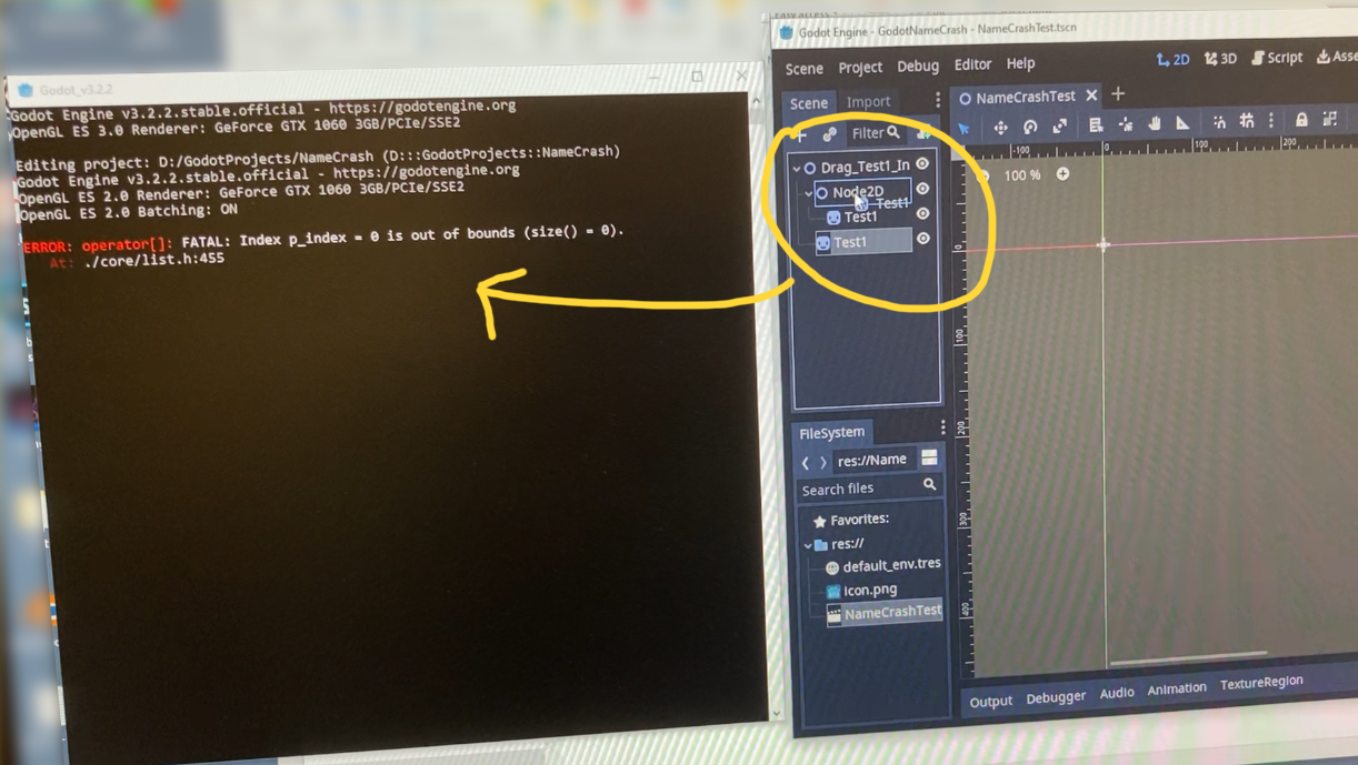 Crash when you move a sprite into a Node2D that already has a node with the same name · Issue ...