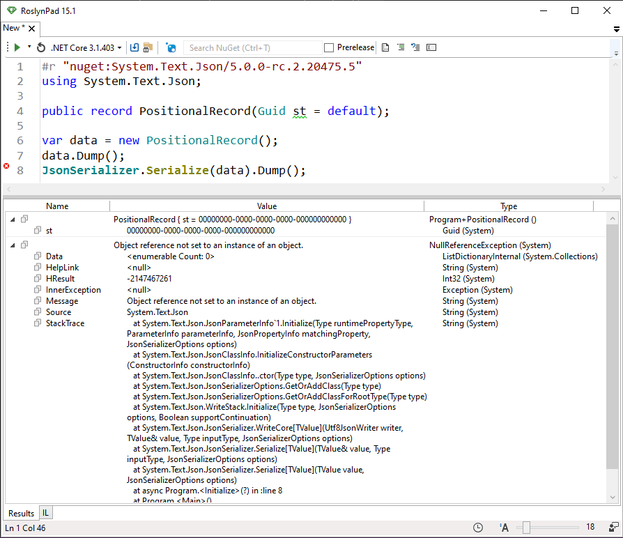 Nullreference When `default` Is Set As Optional Argument Default For Value Typed Ctor Parameter