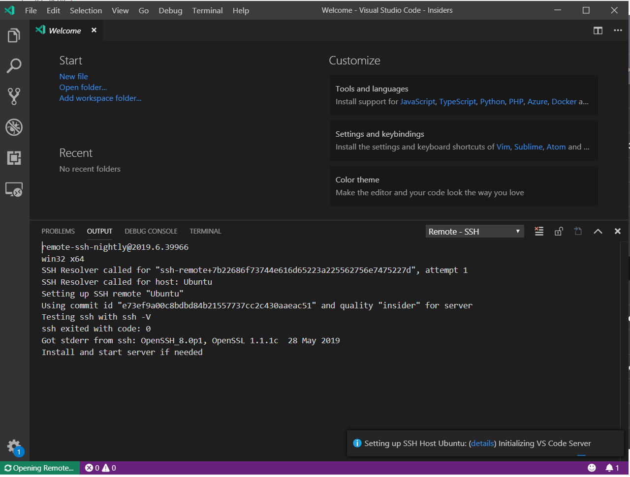 Stuck on "Öpening Remote..." · Issue #847 · microsoft/vscode-remote ...
