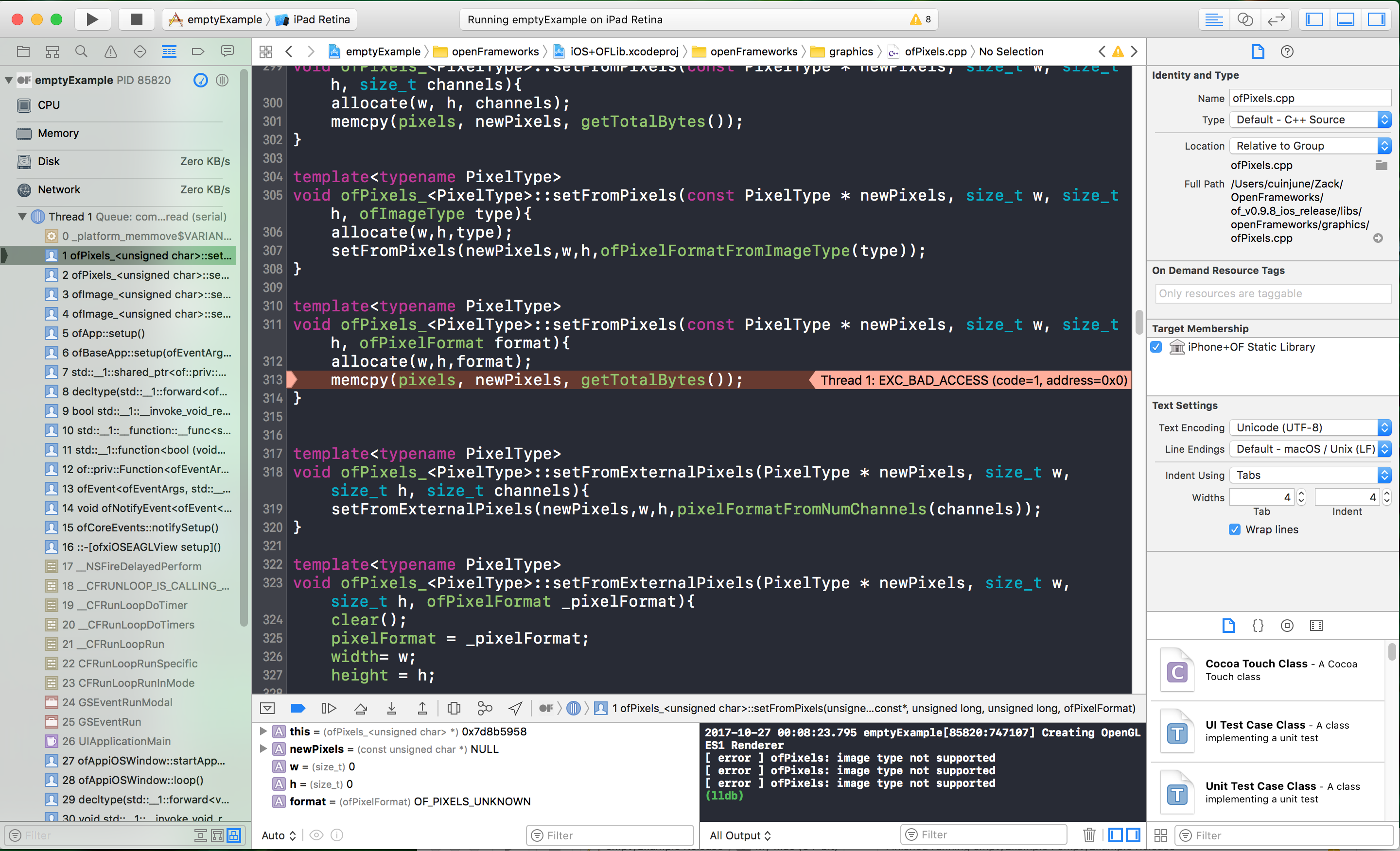 Ofimagesetfrompixels Causes Crash On Ios · Issue 5790 · Openframeworksopenframeworks · Github