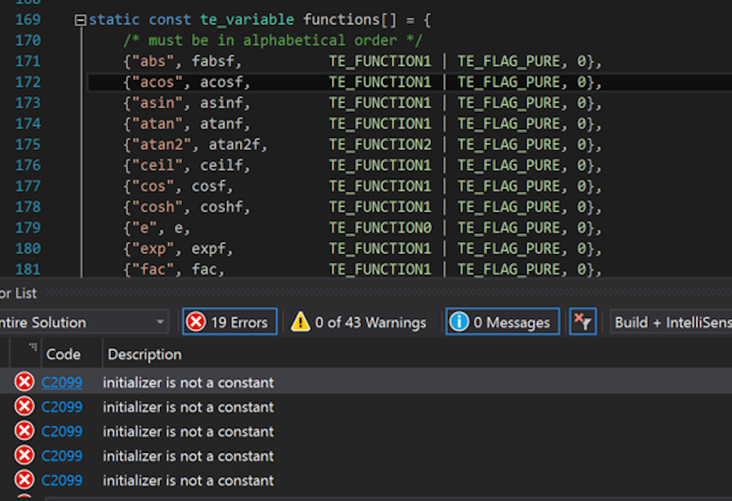  initializer Is Not A Constant Error In Visual Studio Issue 34