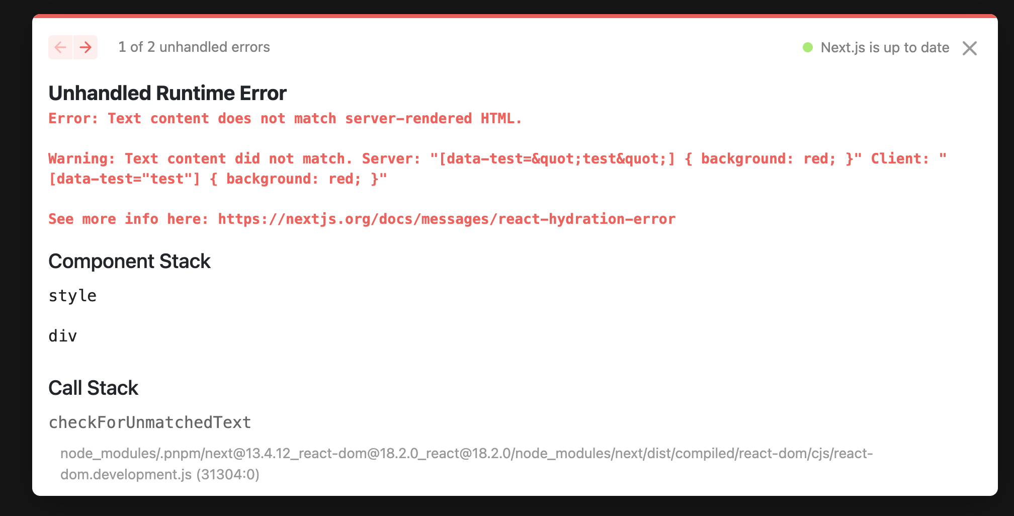 Hydration error when render style element · Issue #53418 · vercel/next.js · GitHub