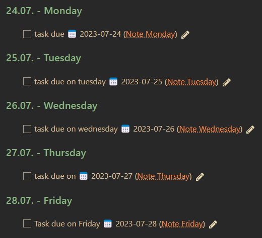 Make a column view, and allow each column to contain tasks scheduled for a particular date ...