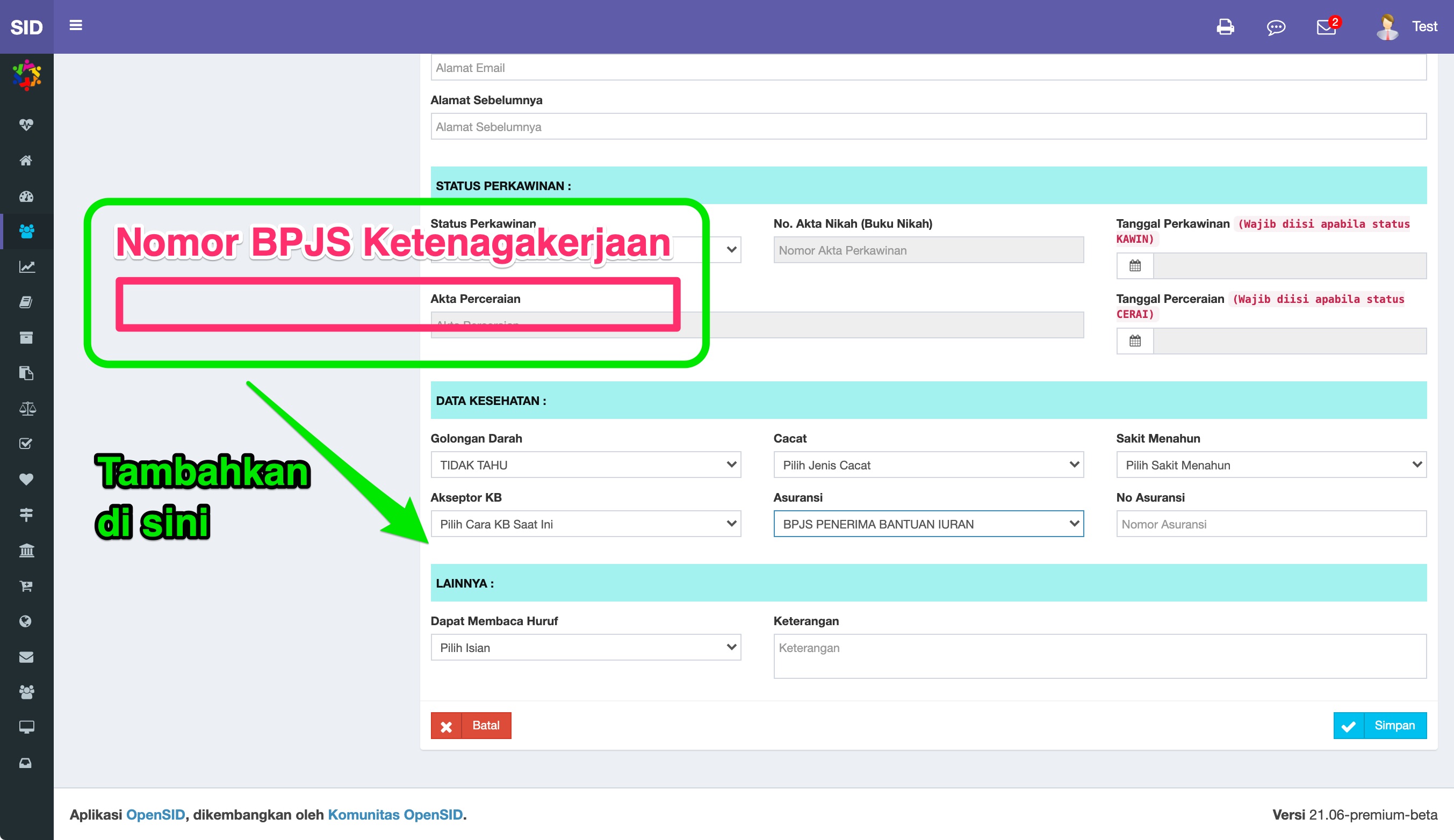 Penambahan Form Input Data BPJS Ketegakerjaan di Biodata Penduduk ...