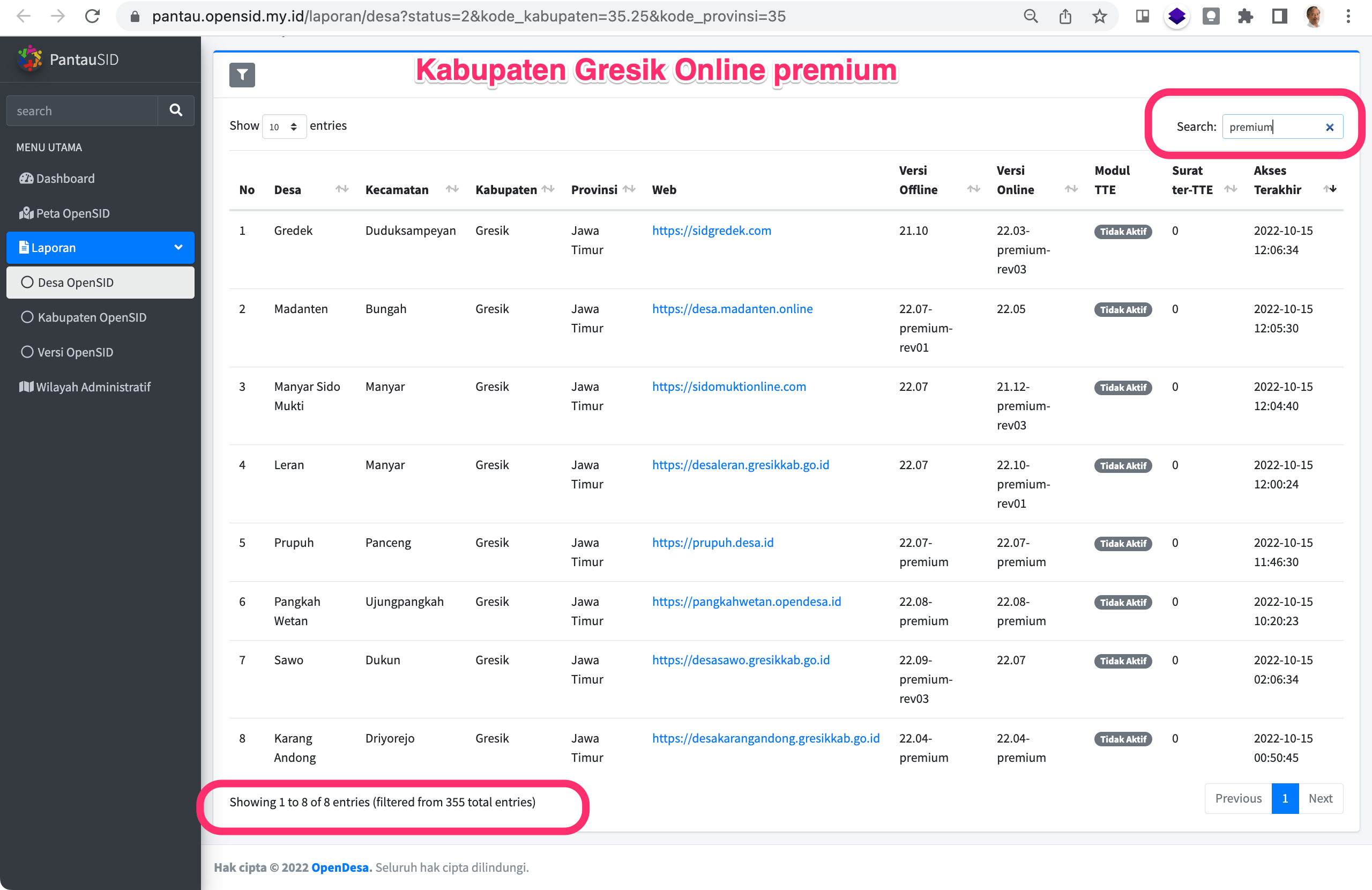 Daftar rincian Offline dan Online dari kabupaten salah · Issue #132 · OpenSID/pantau · GitHub