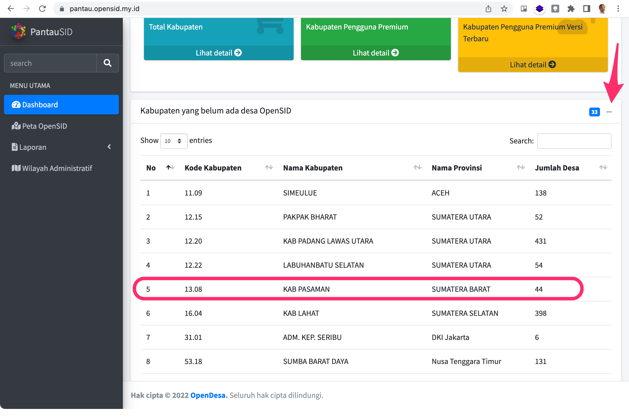 Daftar kabupaten yang belum ada desa OpenSID salah · Issue #137 · OpenSID/pantau · GitHub