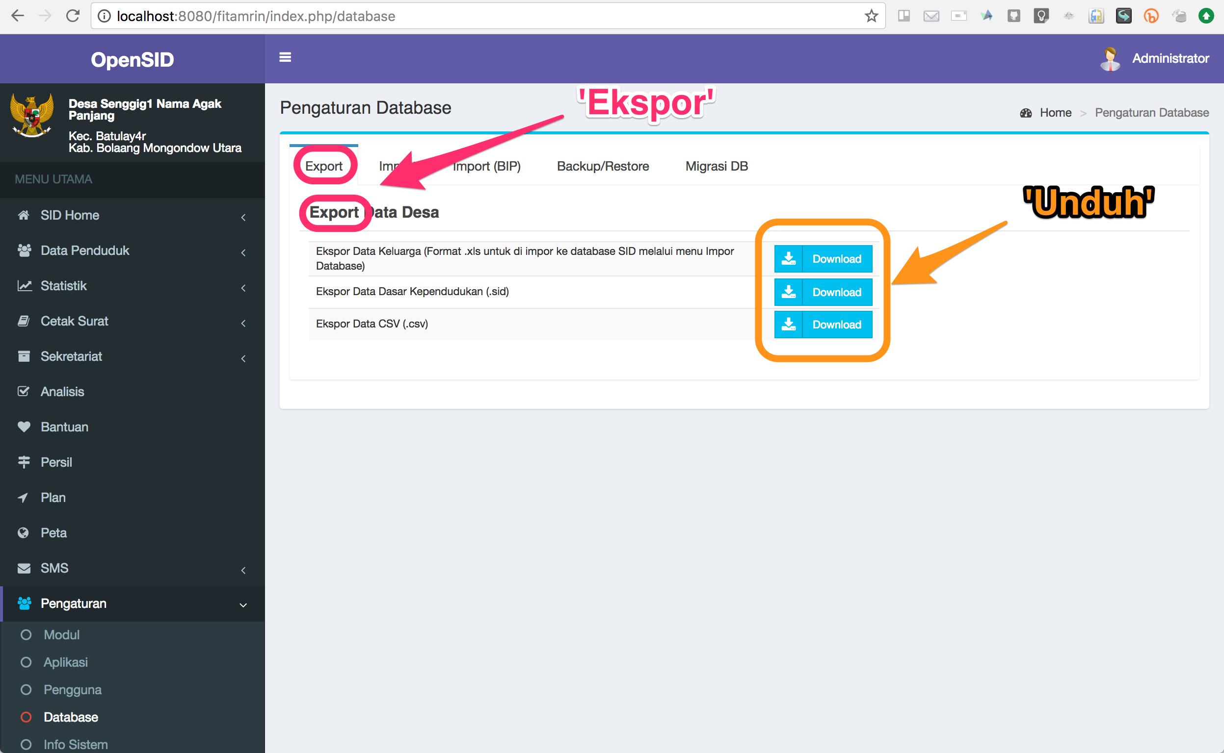 [tampilan-admin] Ejaan salah di Pengaturan > Database > Ekspor · Issue #1080 · OpenSID/OpenSID ...