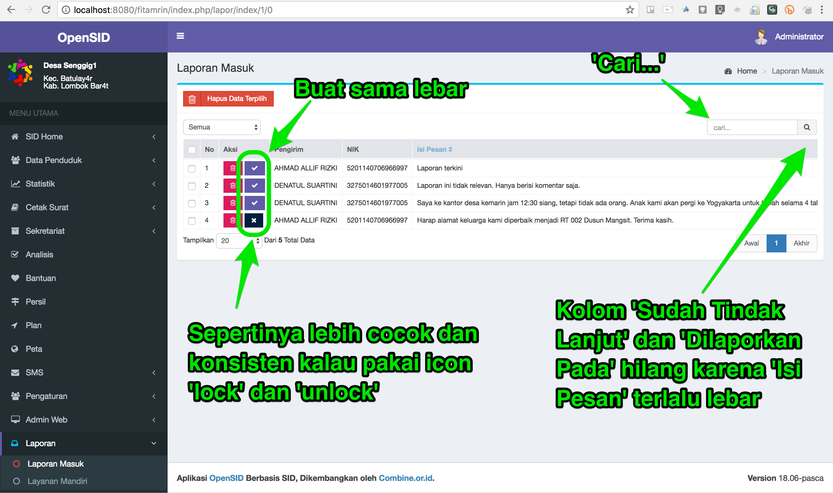 [tampilan-admin] Kesalahan di Laporan > Laporan Masuk · Issue #1151 · OpenSID/OpenSID · GitHub