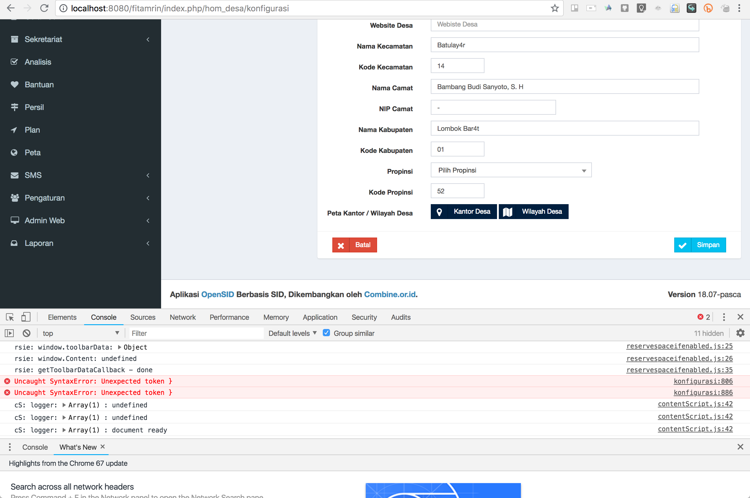 [tampilan-admin] Error javascript di SID Home > Identitas Desa · Issue #1252 · OpenSID/OpenSID ...
