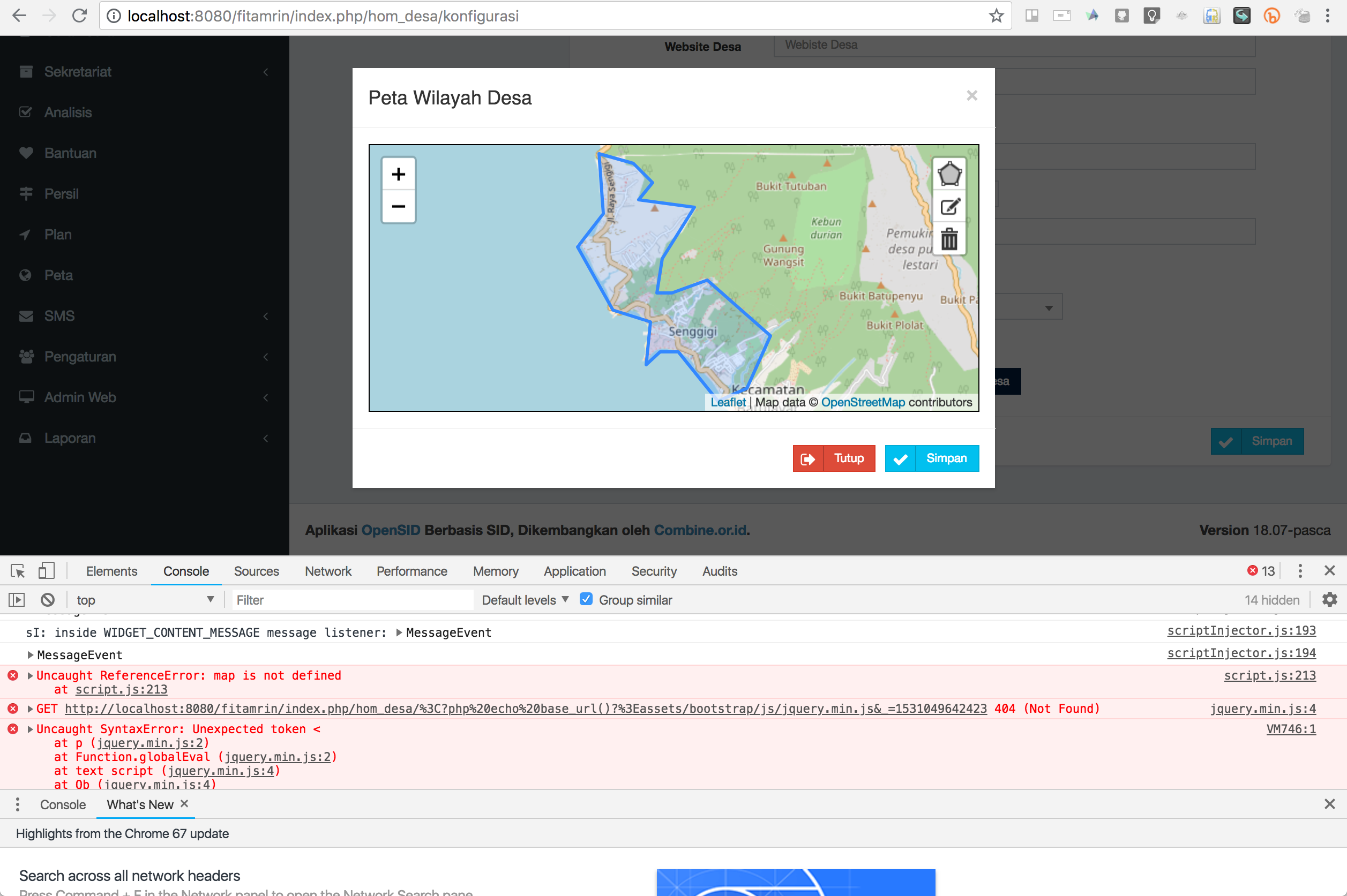 [tampilan-admin] Error javascript di SID Home > Identitas Desa · Issue #1252 · OpenSID/OpenSID ...