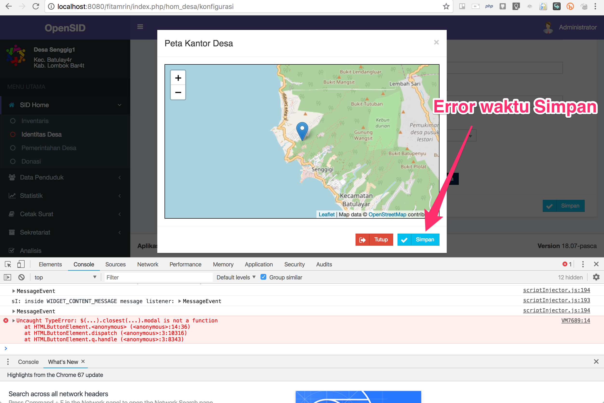 [tampilan-admin] Error javascript di SID Home > Identitas Desa · Issue #1276 · OpenSID/OpenSID ...