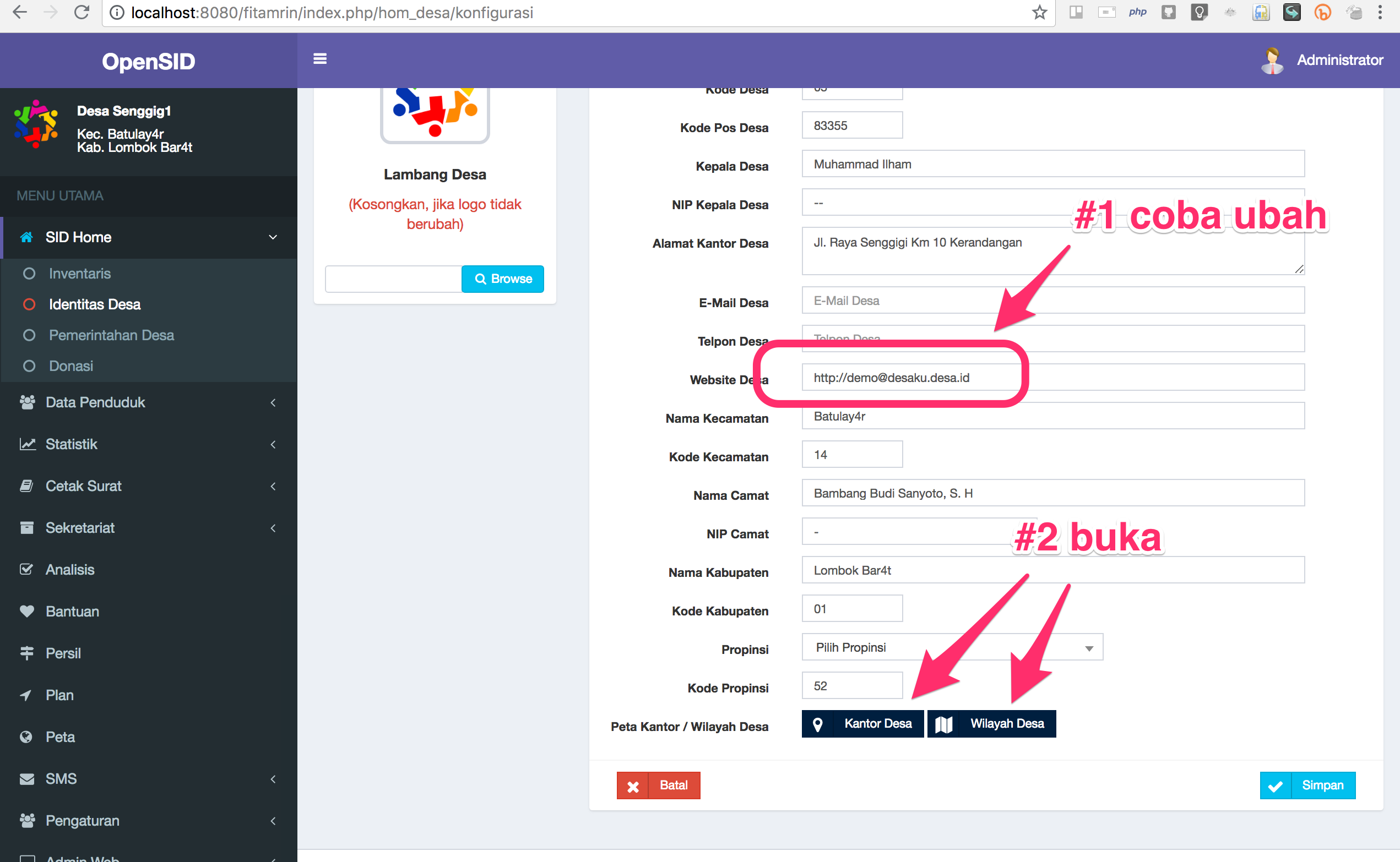 [tampilan-admin] Ajax di SID Home > Identitas Desa tidak betul · Issue #1282 · OpenSID/OpenSID ...