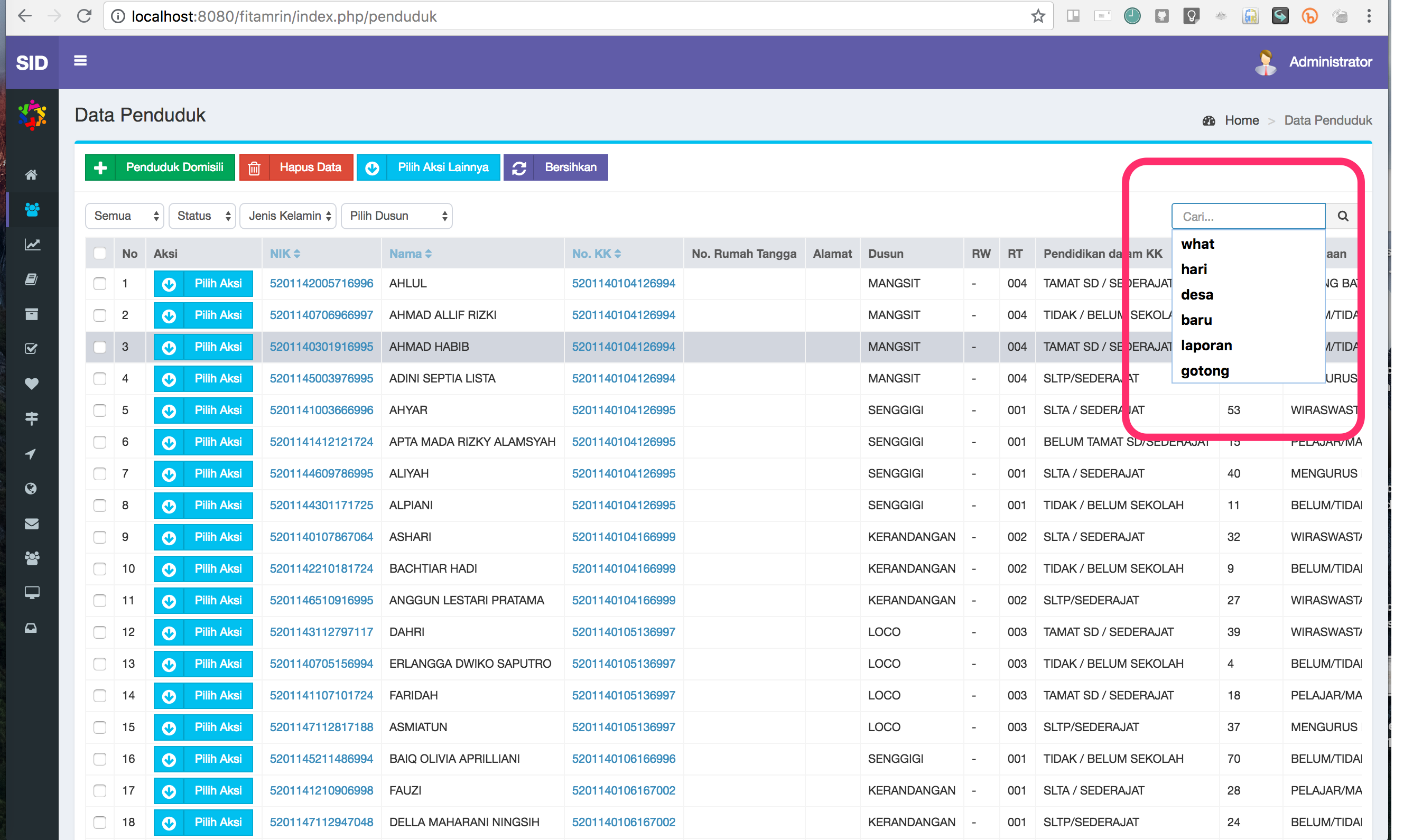 [tampilan-admin]Fungsi Tombol Cari penduduk dan keluarga · Issue #1324 ...