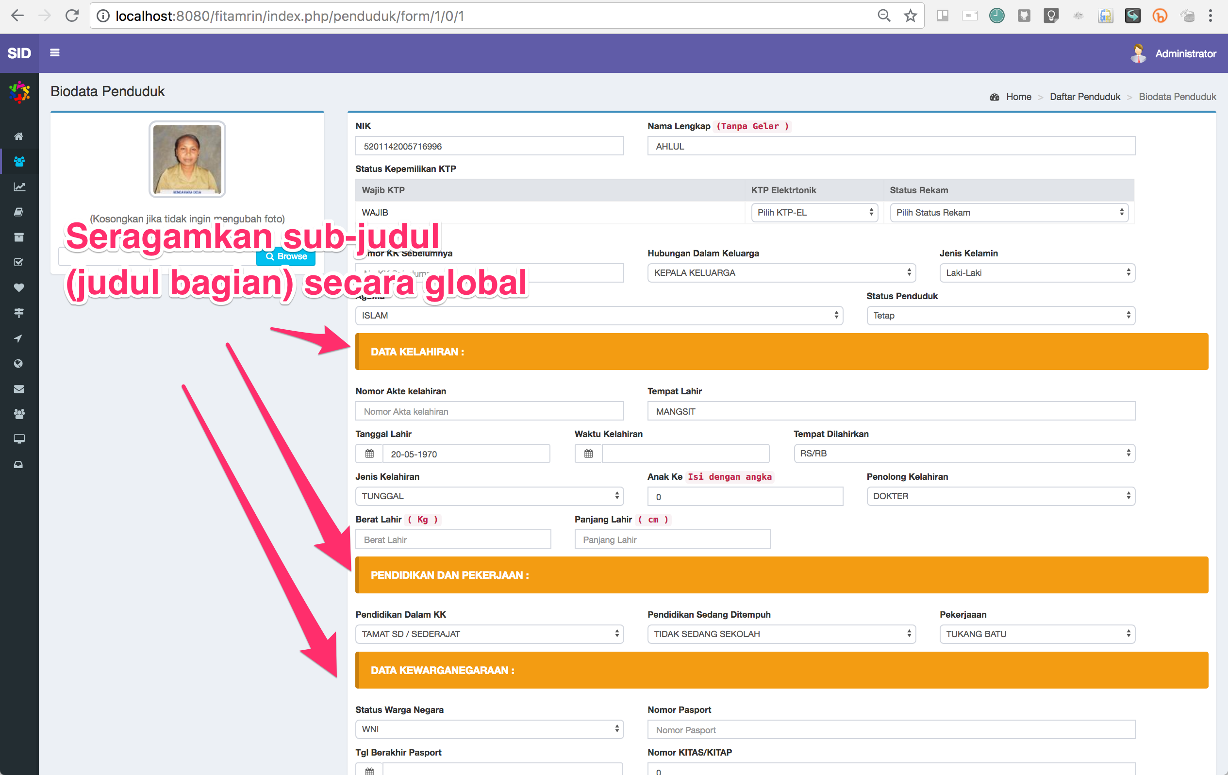 [tampilan-admin]Seragamkan tampilan subjudul ubah data penduduk · Issue ...