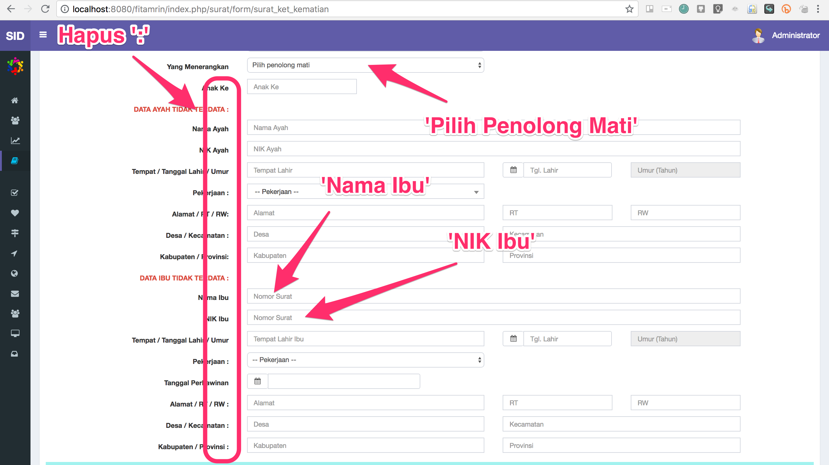 [tampilan-admin] Perbaikian Surat keterangan Kematian · Issue #1554 · OpenSID/OpenSID · GitHub