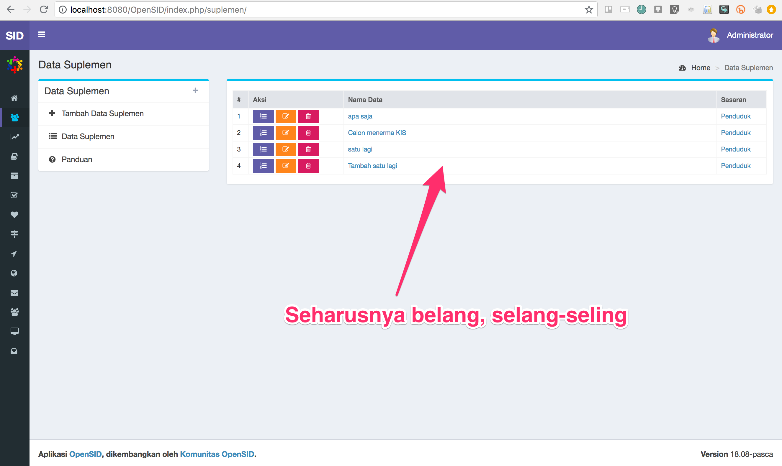 [tampilan-admin] Perbaikan tabel data suplemen · Issue #1616 · OpenSID/OpenSID · GitHub