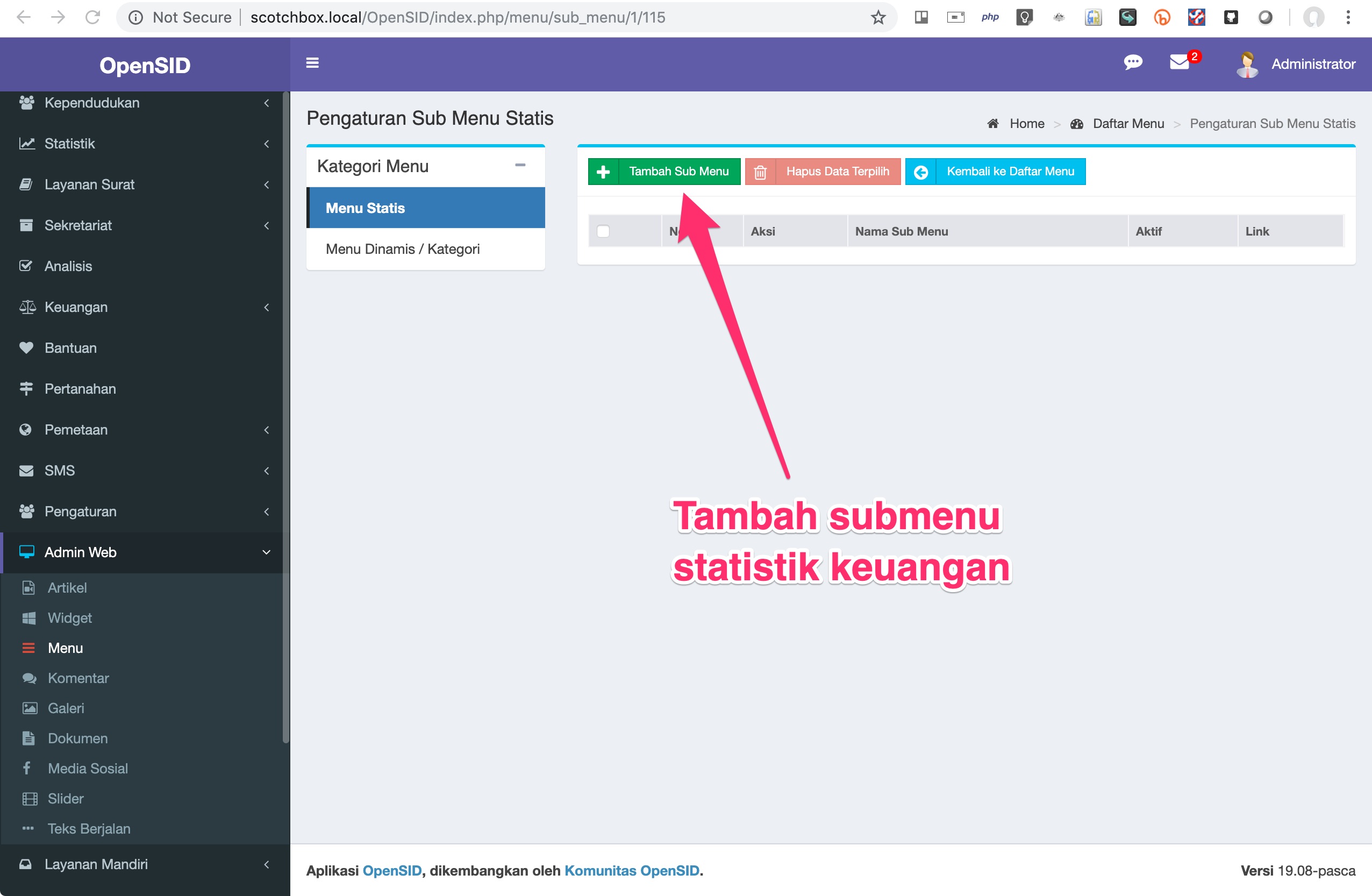 [keuangan] Tidak ada pilihan artikel keuangan di submenu · Issue #2260 · OpenSID/OpenSID · GitHub