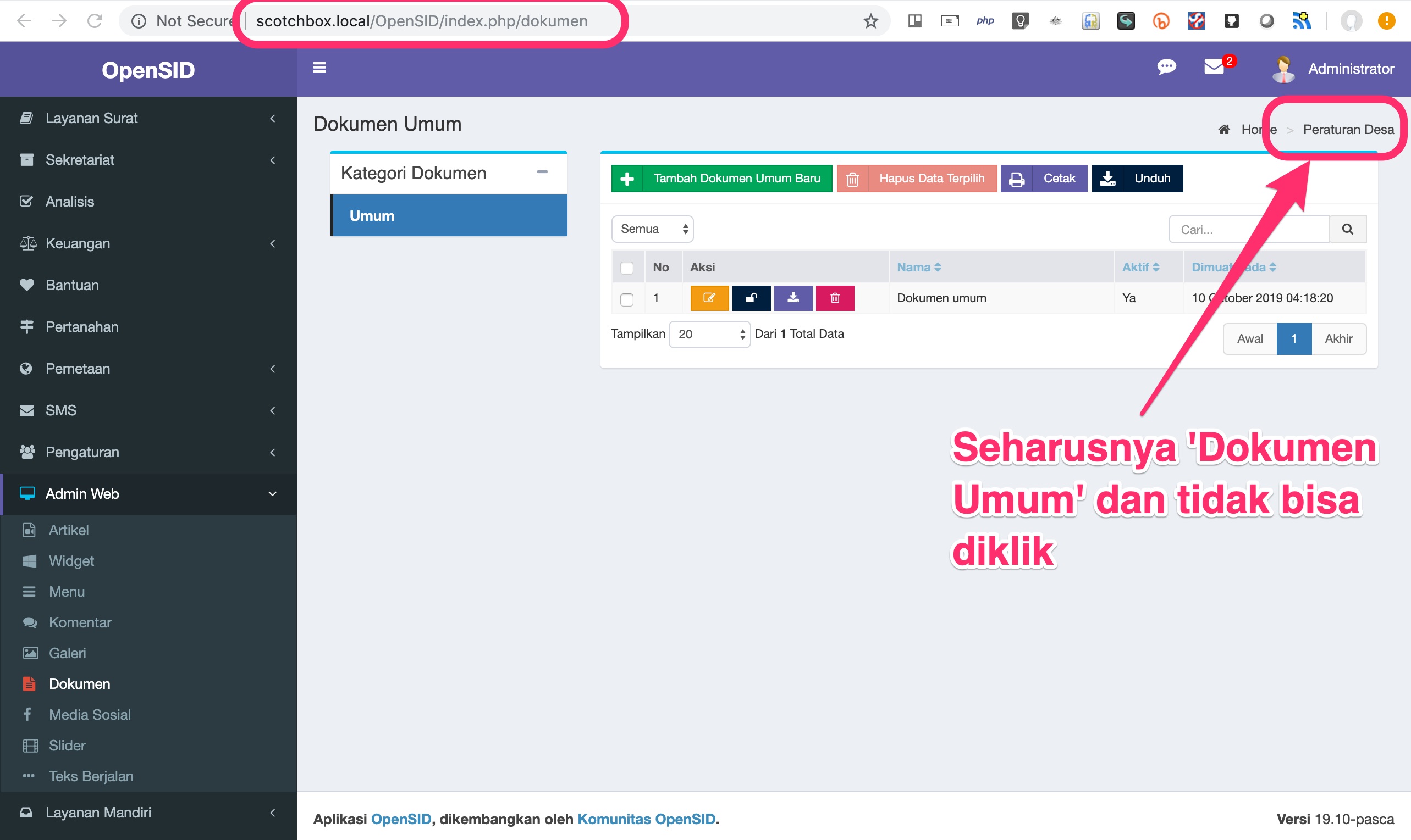 [jdih] Link di halaman Admin Web > Dokumen menjadi salah · Issue #2370 · OpenSID/OpenSID · GitHub
