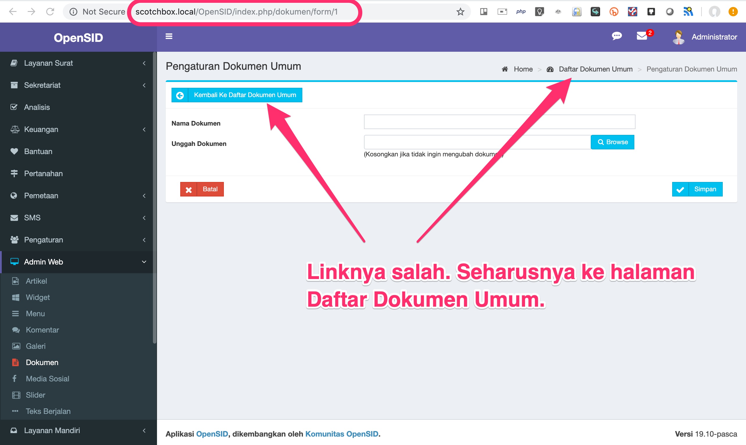 [jdih] Link kembali di Admin Web > Dokumen > Tambah Dokumen Umum Baru salah · Issue #2371 ...