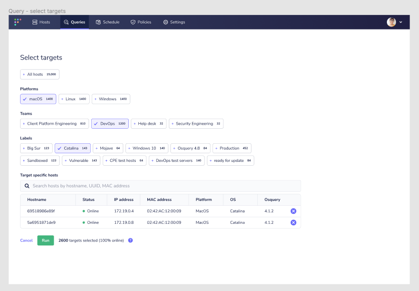 Improve live query experience by saving selected targets · Issue #3245 · fleetdm/fleet · GitHub