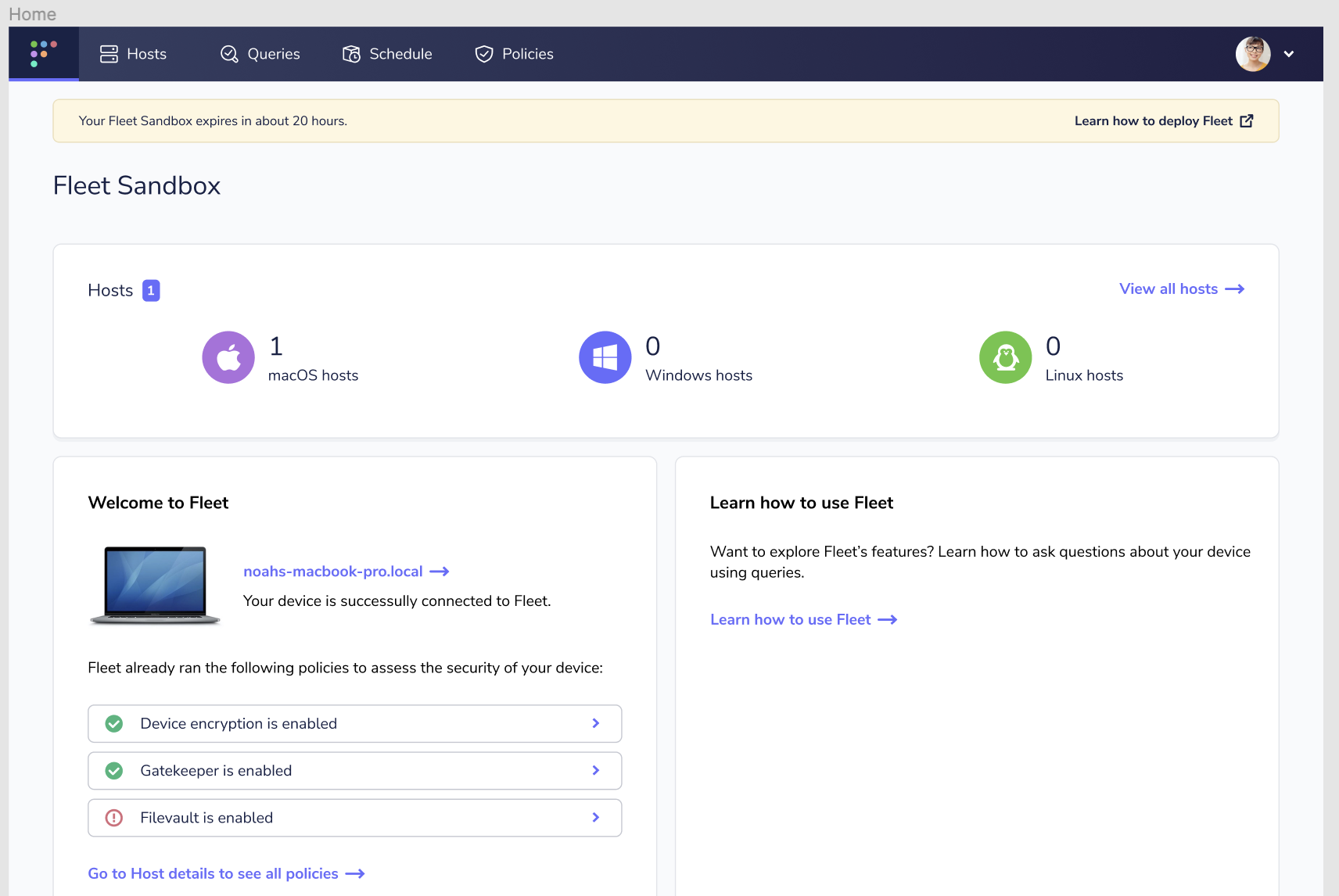 In the Fleet Sandbox, inform user how much time is left · Issue #5723 · fleetdm/fleet · GitHub