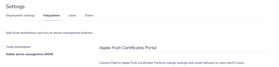 Add new MDM section to integrations settings · Issue #8869 · fleetdm/fleet · GitHub