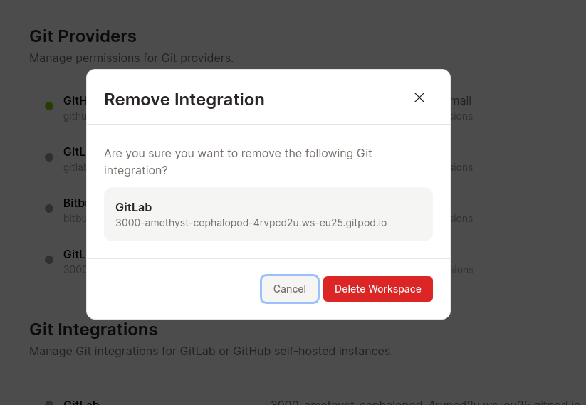 [dashboard] Remove integration dialog has wrong button text (“Delete Workspace” instead of ...