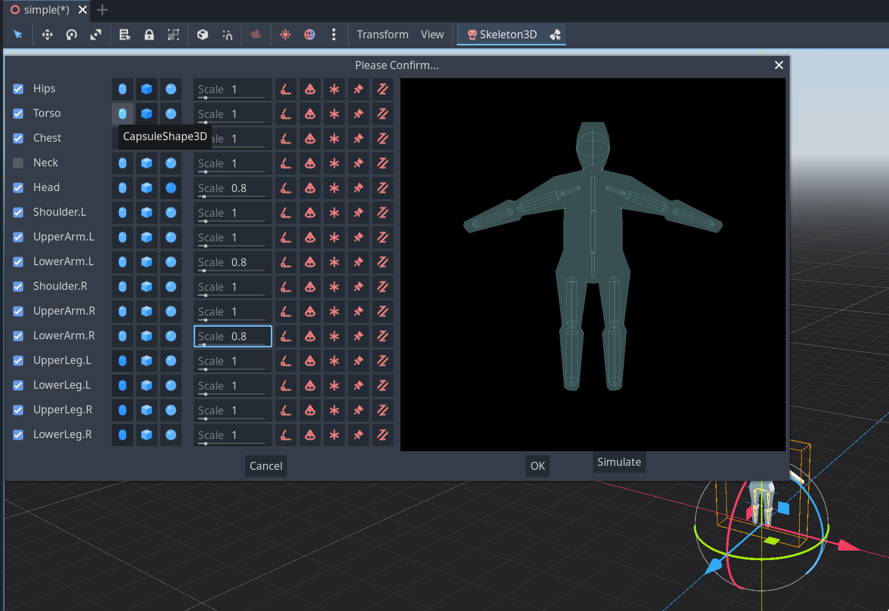Implement a dialog to customize Create Physical Skeleton behavior · Issue #3925 · godotengine ...