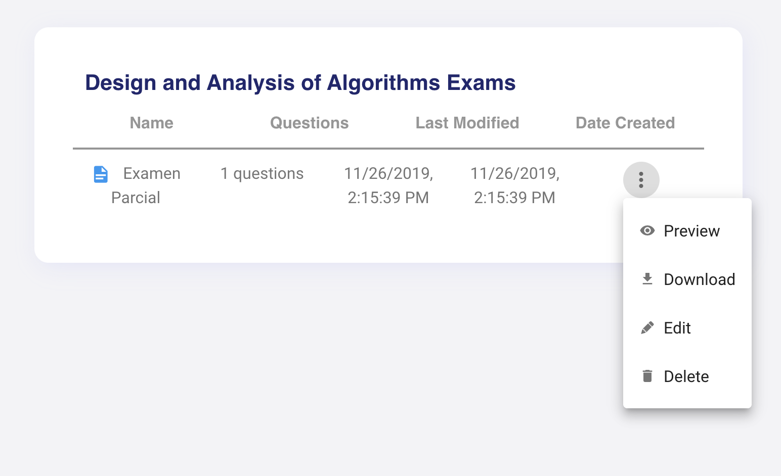 Implement dropdown menu actions · Issue #108 · pmariniutec/easyexam-frontend · GitHub