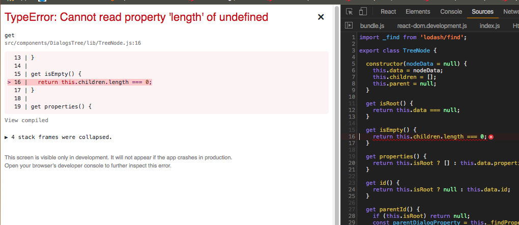 Exception when inspecting the state, containing an instance which has ...